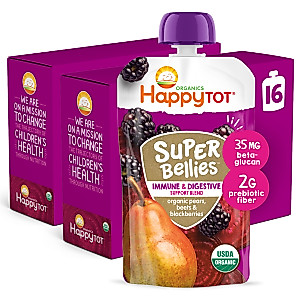 Happy Tot Organics Stage 4 Baby Food Pouches, Gluten Free, Vegan Snack, Super Bellies, Fruit & Veggie Puree, Pears, Beets & Blackberries 4 Ounce (Pack of 16)