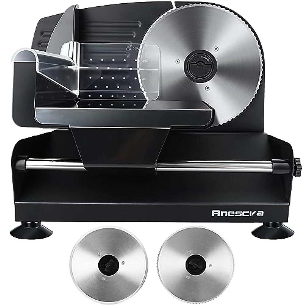 Meat Slicer, Anescra 200W Electric Deli Food Slicer with Two Removable 7.5’’ Stainless Steel Blades and Food Carriage, 0-15mm Adjustable Thickness Meat Slicer for Home, Food Slicer Machine- Black
