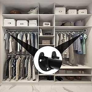 RHBLME 10PCS Stainless Steel Closet Rod Brackets Black, 1-1/4 Inch Diameter U-Shaped Closet Rod Holders, Heavy Duty Closet Rod End Supports Closet Pole Sockets Flange Rod Holder Set with Screws