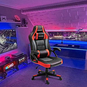 High Back Wide Seat Ergonomic PC Computer Gaming Chair, Leather Swivel Silla Gamer Home Office Desk Chair with Headrest and Lumbar Support for Adult (Red+Black)