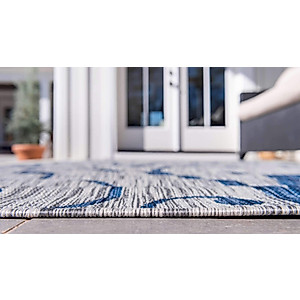 Unique Loom Outdoor Botanical Collection Area Rug - Curl (7' 1" x 10' Rectangle, Gray/ Navy Blue)