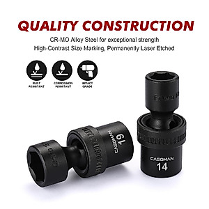 CASOMAN 15 PCS 1/2" Drive Standard Universal Impact Socket Set, 6 Point, Metric,10-24mm