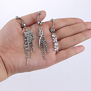 ORAZIO Silver Tone Dangle Belly Button Rings Stainless Steel Belly Ring Navel Piercings