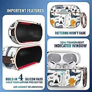 wenew Protective Case Cover for Apple Airpods Pro 2019, Cute Fadeless Patterns Shockproof Hard Case Cover with Portable Keychain for Girls Women Men (Cute Dino)