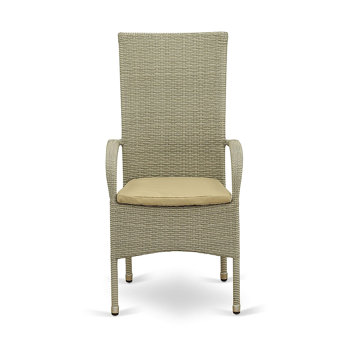 East West Furniture OSOS7-03A Oslo 7 Piece Patio Furniture Wicker Outdoor Set Consist of a Rectangle Dining Table with Glass Top and 6 Balcony Armchair with Cushion, 36x60 Inch