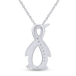 THE JEWEL ZONE 1/10 Carat White Natural Diamond Penguin Infinity Penadnt Necklace 10k Solid White Gold (0.10 Cttw)