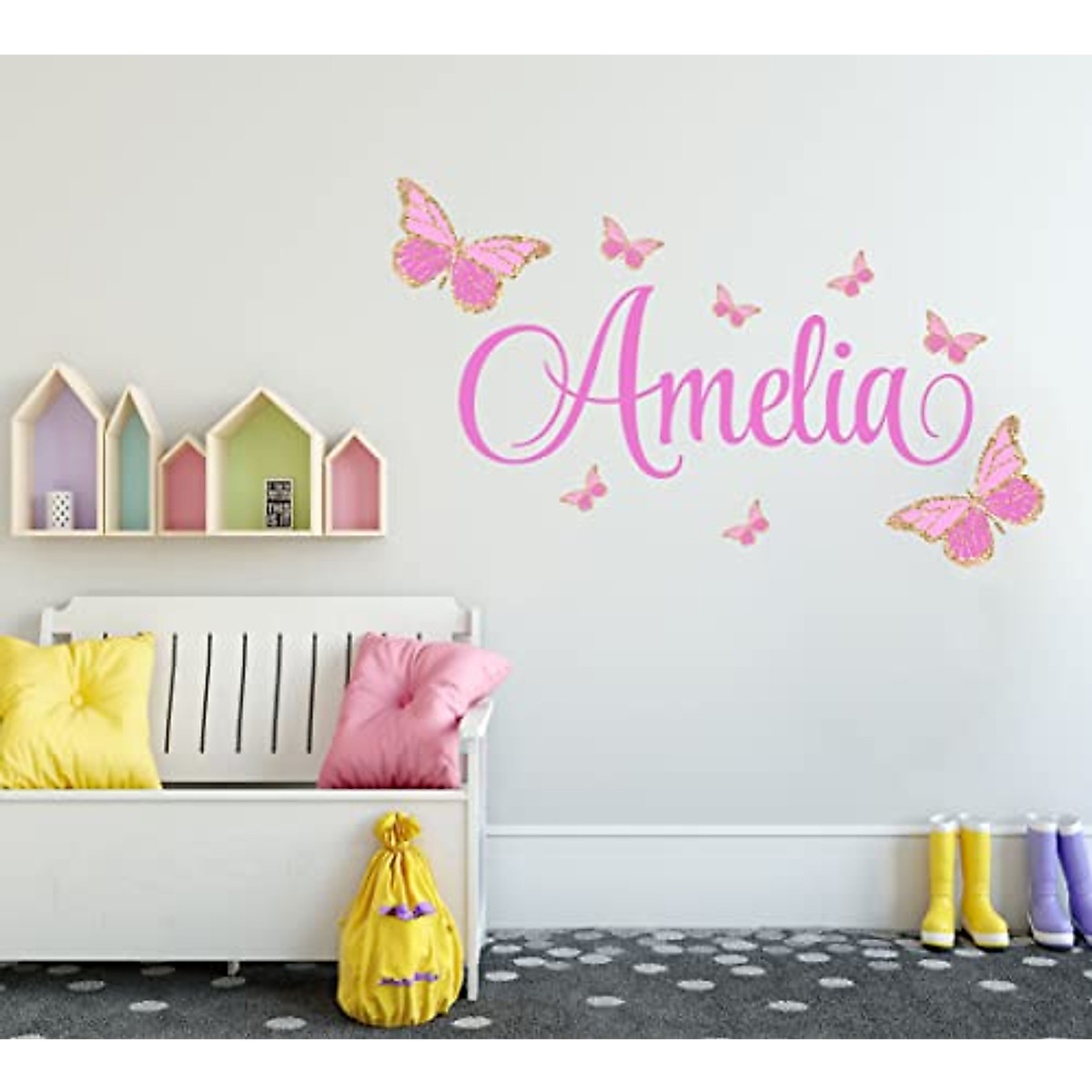 Butterfly Wall Decals - Custom Name Wall Decal – Baby Girl Wall Decor - Personalized Name Wall Decals for Girls – Kids Bedroom Nursery Decor - Butterflies Sticker