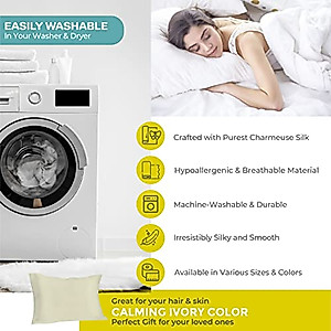 Spasilk Pure Silk Pillowcase, Charmeuse Silk Pillowcase, Hypoallergenic Pillowcase, King Sized, Ivory