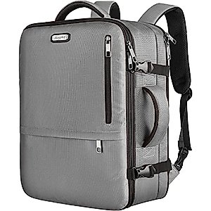 Carry on Travel Backpack, 40L-50L Airplane Flight Approved Backpack for Women Men, Extra Large Expandable Water Resistant Luggage Backpack Daypack Perfect Fit for 17 17.3 18 18.4 Inch Laptop, Grey