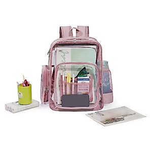 Jusdot Clear Backpack Heavy Duty PVC Transparent Backpacks for School, Workplace, Rose Gold