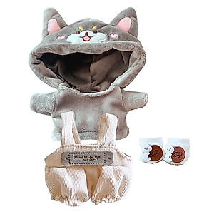 niannyyhouse Dog Suit Dress Up Hoodie Corduroy Overalls Shoes 7.8in（20cm） Plush Doll Stuffed Figures Toys Clothes Accessories (Gray)
