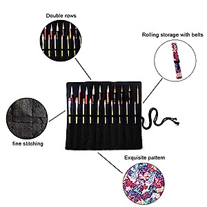 20 Slots Canvas Paint Brush Bag, Pencil Wrap Roll up Case, Watercolor Brush Pouch, Rolling Makeup Brush Holder with Belt Strap, for Acrylic Oil Gouache Artist Draw Pen (Maple Leaf)