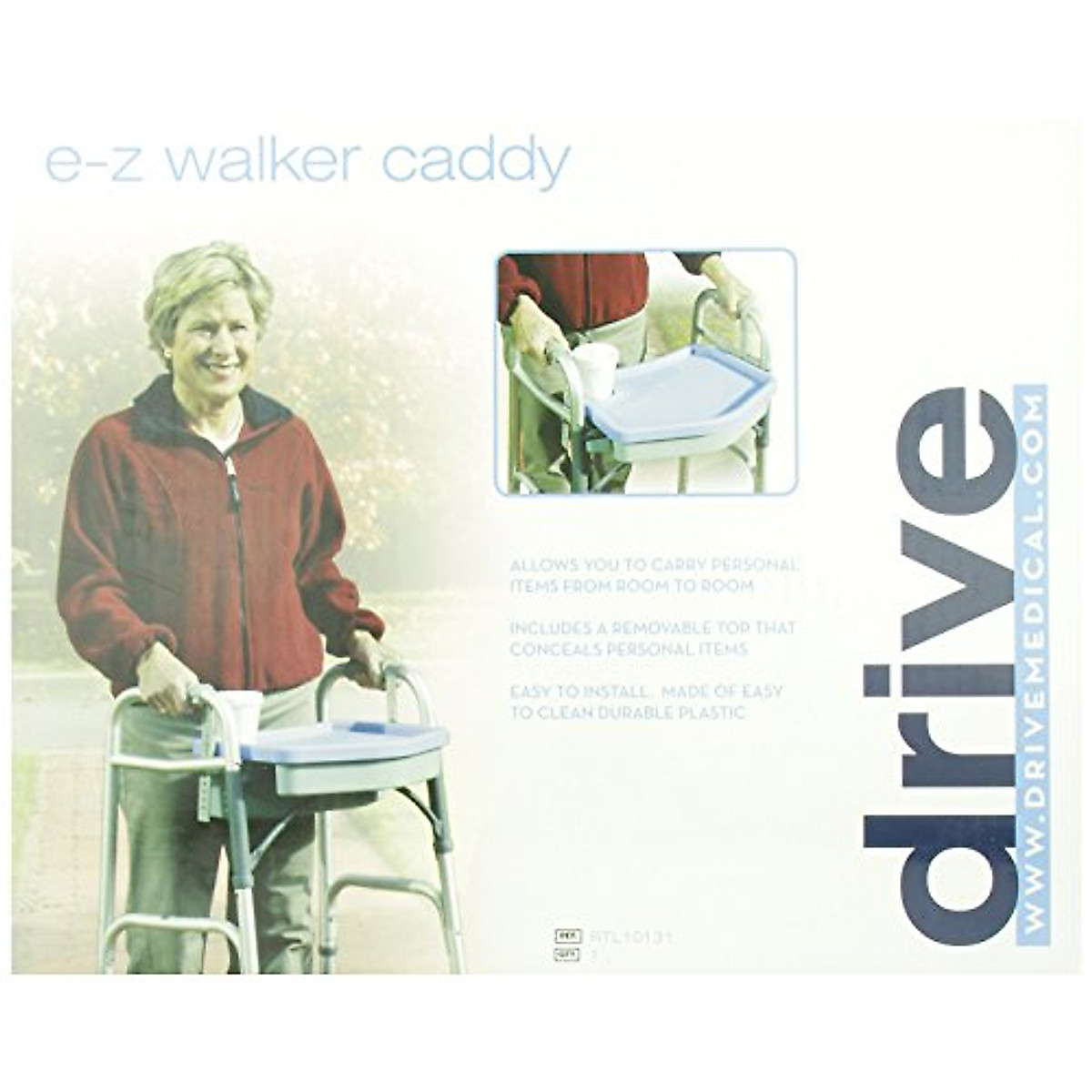 Drive Medical RTL10131 E-Z Walker Caddy with Tray, Gray/Blue