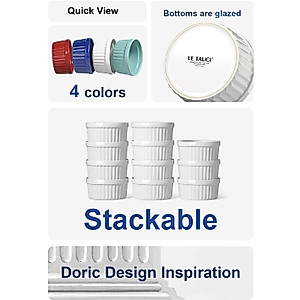 LE TAUCI Ramekins 4 OZ Oven Safe, Creme Brulee Ramekins, Pudding Custard Cups Souffle Ramiken, Dipping Sauce Dishes, Ceramic Ramekin Bowls Set of 6, White