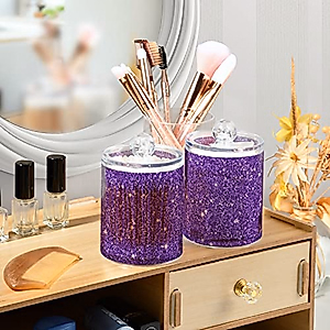 xigua 4 Pack Purple Glitter Apothecary Jars with Lid, Qtip Holder Storage Containers for Cotton Ball, Swabs, Pads, Clear Plastic Canisters for Bathroom Vanity Organization (10 Oz)