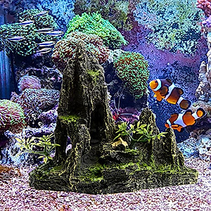 Saim Aquarium Mountain View Stone Ornament,Large Aquarium Ornament Tree Rock Cave Landscape Fish Tank Decoration