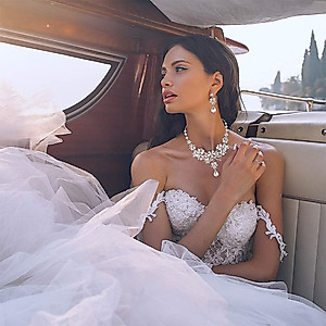 Jalisiol Bridal Wedding Jewelry Set, Luxury Crystal Rhinestone Hair Accessories Tiaras Crown Earrings Necklace Sets for Bride Wedding Prom Party Wedding Dress (Style A)