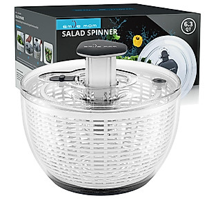 Smile mom Salad Spinner Large Lettuce Spinner Kitchen Gadgets, Large Salad Spinner Vegetable Washer, High Efficiency for Kitchen Washing & Drying Leafy Vegetables, One-Handed Easy Press 6.3 Qt White