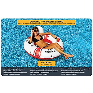 Solstice Super Chill Inflatable River Raft Float Tube 1 Person with Molded Cupholders, Mesh Bottom, Backrest, Grab Handles Tie On Rope | for Rivers Lake Ocean Pool Floating Snow Heavy Duty Material