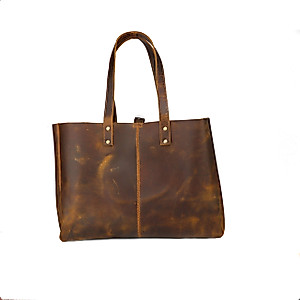 Leather Castle Vintage Buffalo Hide Women’s Tote Bag, Travel Handbag, Shopping Shoulder Bags, Large - Brown