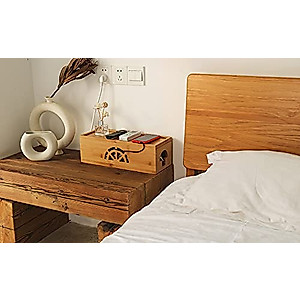 Extra Large Cable Management Box with Lid, Bamboo Cable Box for Cords, Power Strips or Surge Protectors, Hide Loose Wires Behind TVs, Home, Computers, Office Desks by HTB