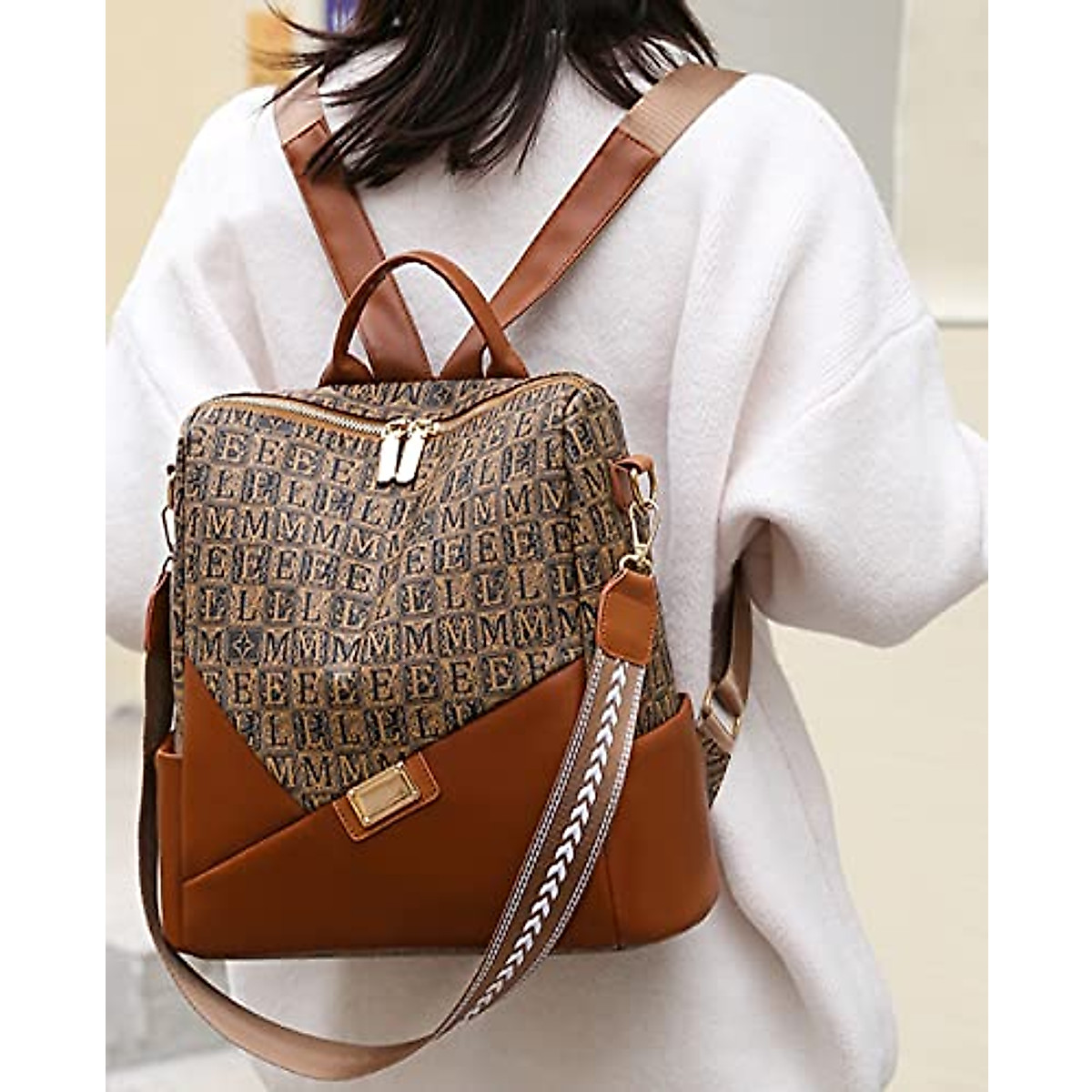 Kim Carrey Backpack Purse for Women PU Leather Casual Shoulder Bag Travel Backpack Ladies Satchel Bags (Brown)