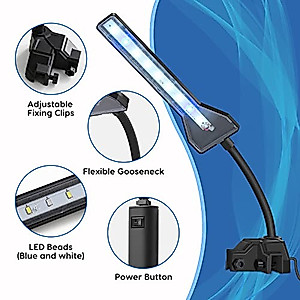 FYD LED Aquarium Light, 2.9W Clip on Aquarium Light Suitable for Uncovered Aquariums Under 15 Inches, Fish Tank Light with White & Blue Lights, Aquarium Plant Light for Reef Coral Aquatic Plants