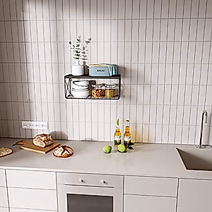 Hoiicco Floating Shelf Wall Mounted, Bathroom Shelf for Over The Toilet with Paper Storage Basket, Wood Wall Shelf for Wall Decor, Bedroom, Living Room, Kitchen, Washroom