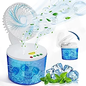 Desk Fan Rechargeable Portable Foldable Fan, Evaporative Mini Personal Air Conditioner with 3 Speeds 3L Water Tank, Air Cooler with Aromatherapy and Night Light for Home, Office and Outdoor
