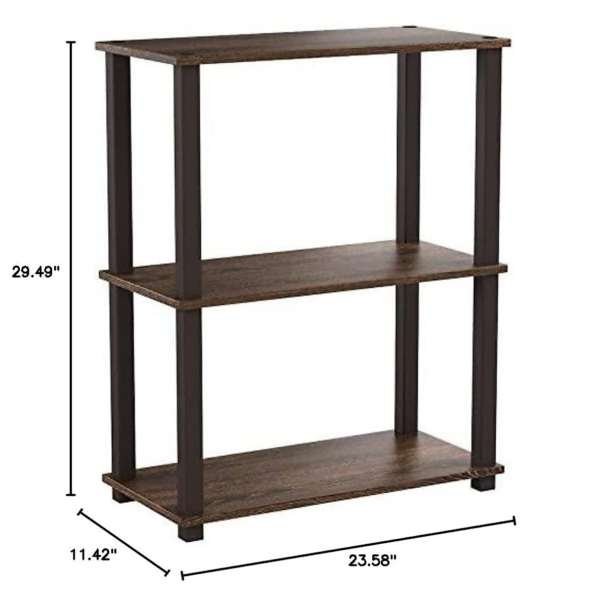 Furinno Turn-S-Tube 3-Tier Compact Multipurpose Shelf with Square Tube, Walnut/Brown (18025WN/BR)