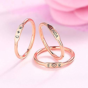 AILIN Stackable Name Ring Personalized 925 Sterling Silver/Brass Gold/Rose Gold Color Custom Heart Symbol Year Initial Letter Rings Gifts For Women Girlfriend