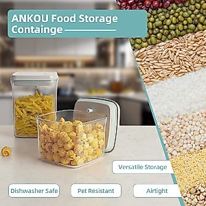 Ankou Airtight Container Set - (380ml 4 Pcs) Stackable One Button Openning Food Containers for Snacks Candy Salt Herbs Spices BPA-Free Tranparent (0.32 QT * 4)