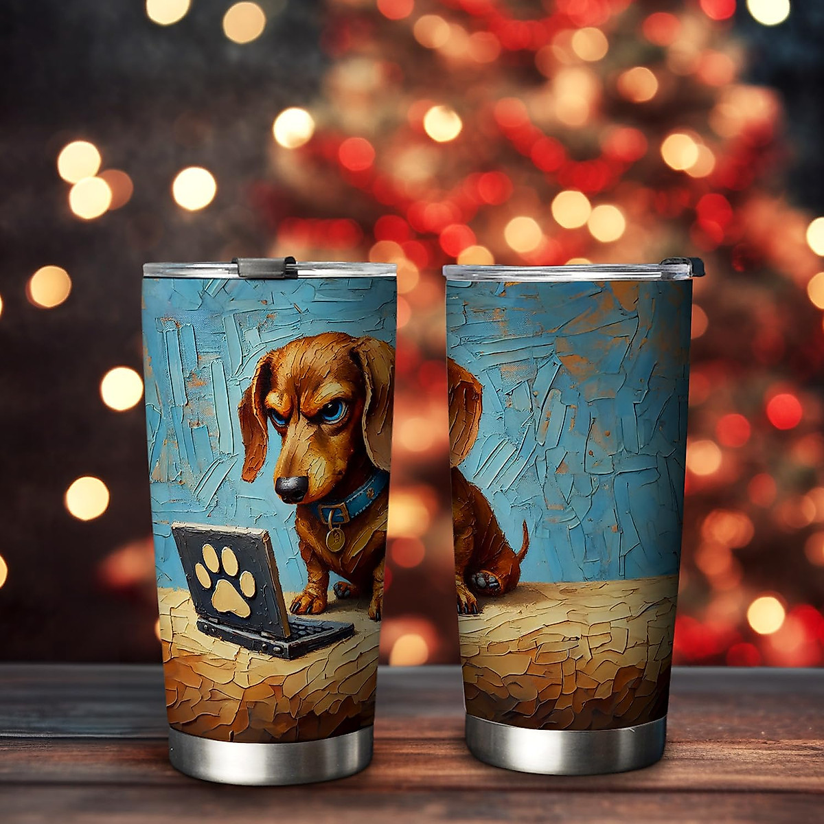ORCAE 20oz Funny The Deadline Dachshund Tumbler, Gifts for Dachshunds Lovers, Friends, Colleagues Gifts, Stainless Steel Double Wall Vacuum Insulated Coffee Mug, Travel Cup with Lid - F