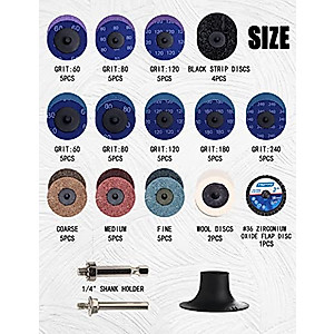 TSOAPX 62 PCS Sanding Disc Set, 2 inch Roll Lock Quick Change Sanding Discs with 1/4" Holders, Die Grinder Surface Conditioning Prep Strip Grind Polish Finish Burr Rust Paint Removal