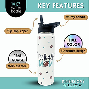Brooke & Jess Designs Football Mom Tumbler Gifts - Large Insulated Water Bottle with Straw - Stainless Steel Metal 24 oz Travel Cup for Mama, Mother, Wife, Women | Keeps Hot and Cold for Hours