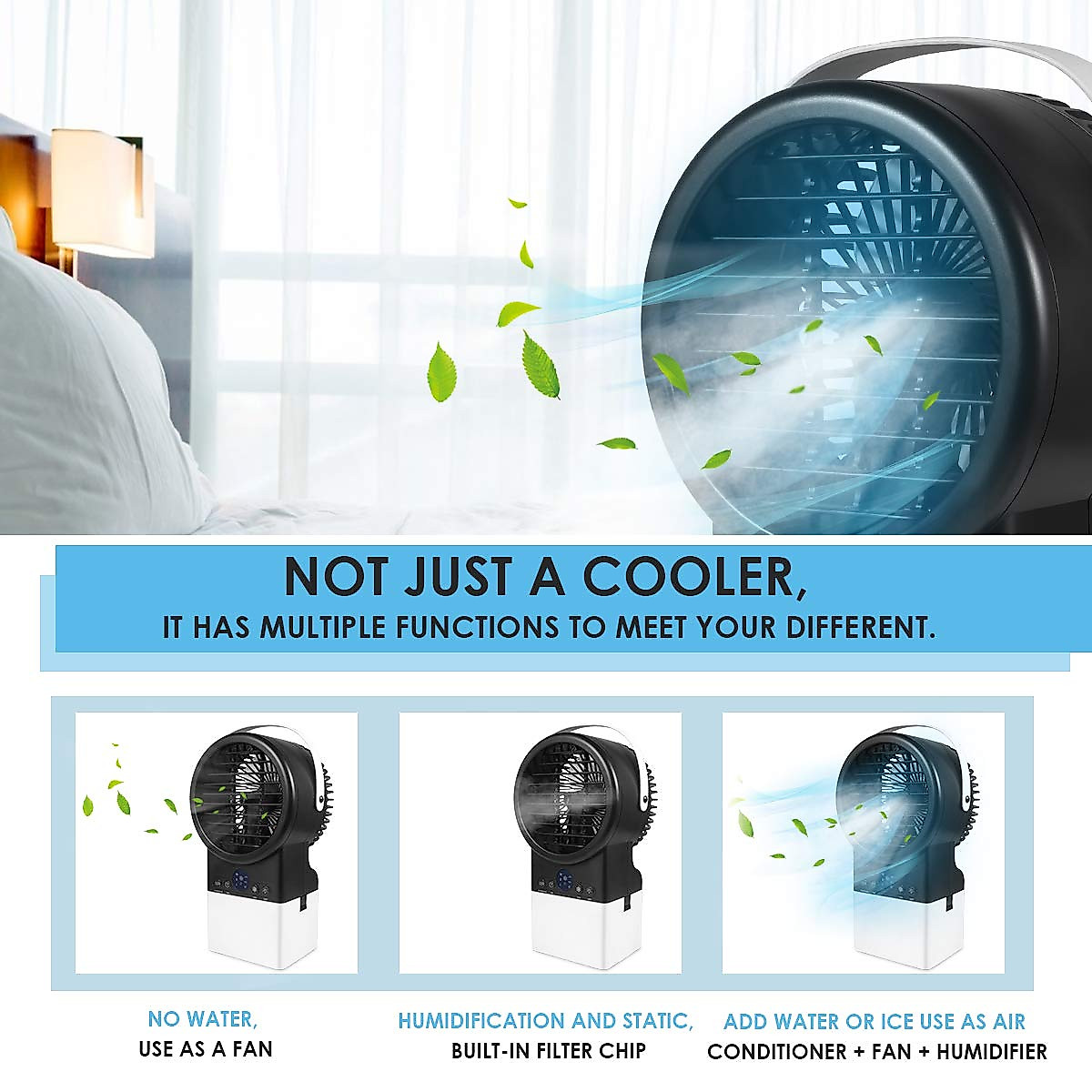 YouGottaIt Portable Air Conditioner, Rechargebable Evaporative Air Cooler with Humidifier, Timing & Oscillation Function, Personal Air Conditioner Fan for Small Room Office Camping Car Bedroom, White