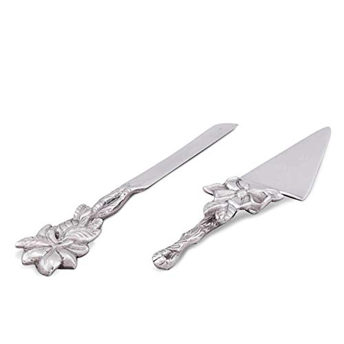Arthur Court Designs Aluminum Magnolia Flower Cake Serving Knife and Pie Server Set Pair - Perfect for Spring Wedding Gift Knife 13 inch Server 11 inch Long