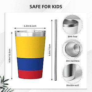 12oz Tumbler Colombia Flag Stainless Steel Cup With Straw And Lid Spill Proof Bulk Double Wall Vacuum Reusable Water Tumblers For Cold Hot Drink