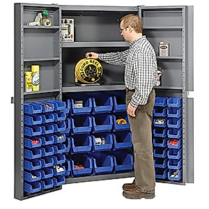 Global Industrial Bin Cabinet with 64 Blue Bins, 38x24x72, Unassembled