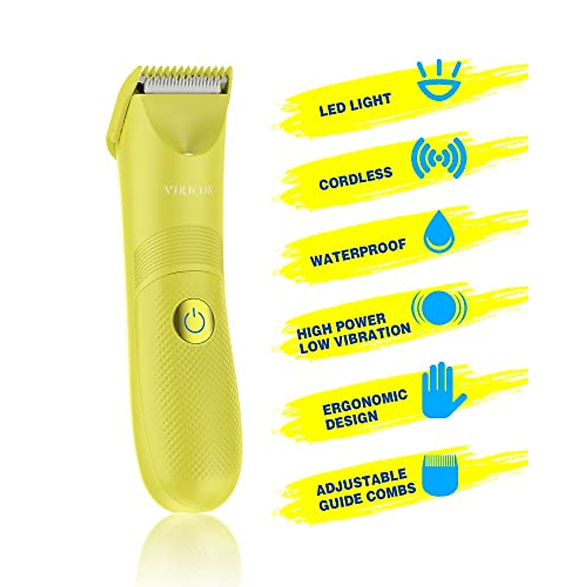 VIKICON Groin Hair Trimmer: Electric Body Shaver/Groomer for Ball &Pubic w/LED Light, Body Hair Grooming Trimmer Replaceable Ceramic Blade IPX7 Waterproof Wet/Dry, USB Charging Lightweight Male Razor