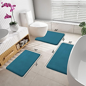 smiry Memory Foam Bath Mat, Extra Soft Absorbent Bathroom Rugs Non Slip Bath Rug Runner for Shower Bathroom Floors, 24" x 16", Peacock Blue