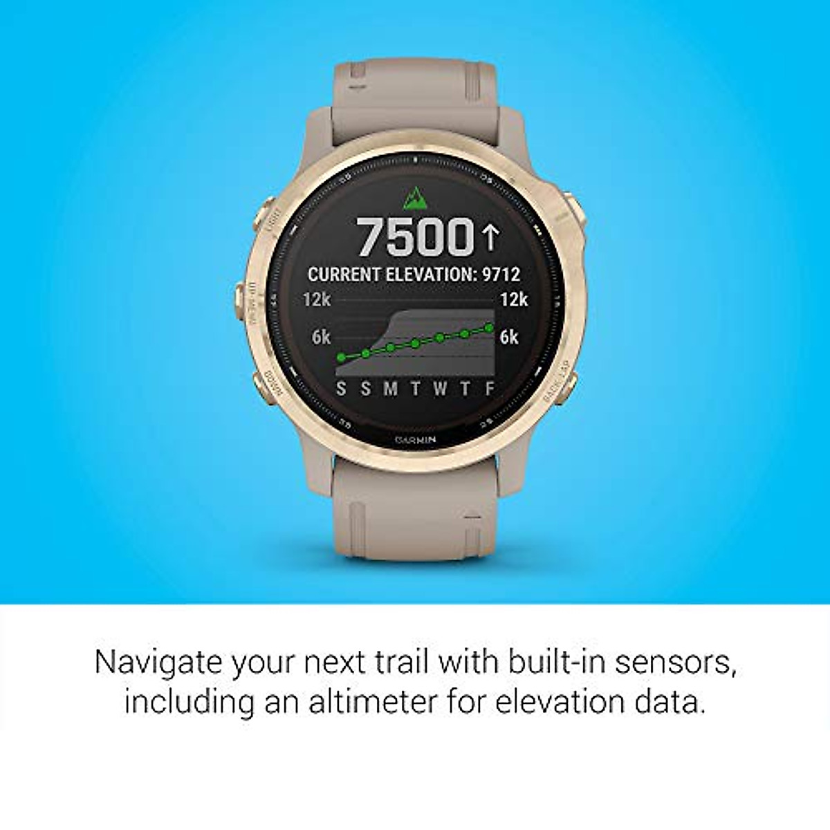 Garmin fenix 6s Pro Solar, Smaller-Sized Multisport GPS Watch with Solar Charging Capabilities, Advanced Training Features and Data, Light Gold with Tan Band