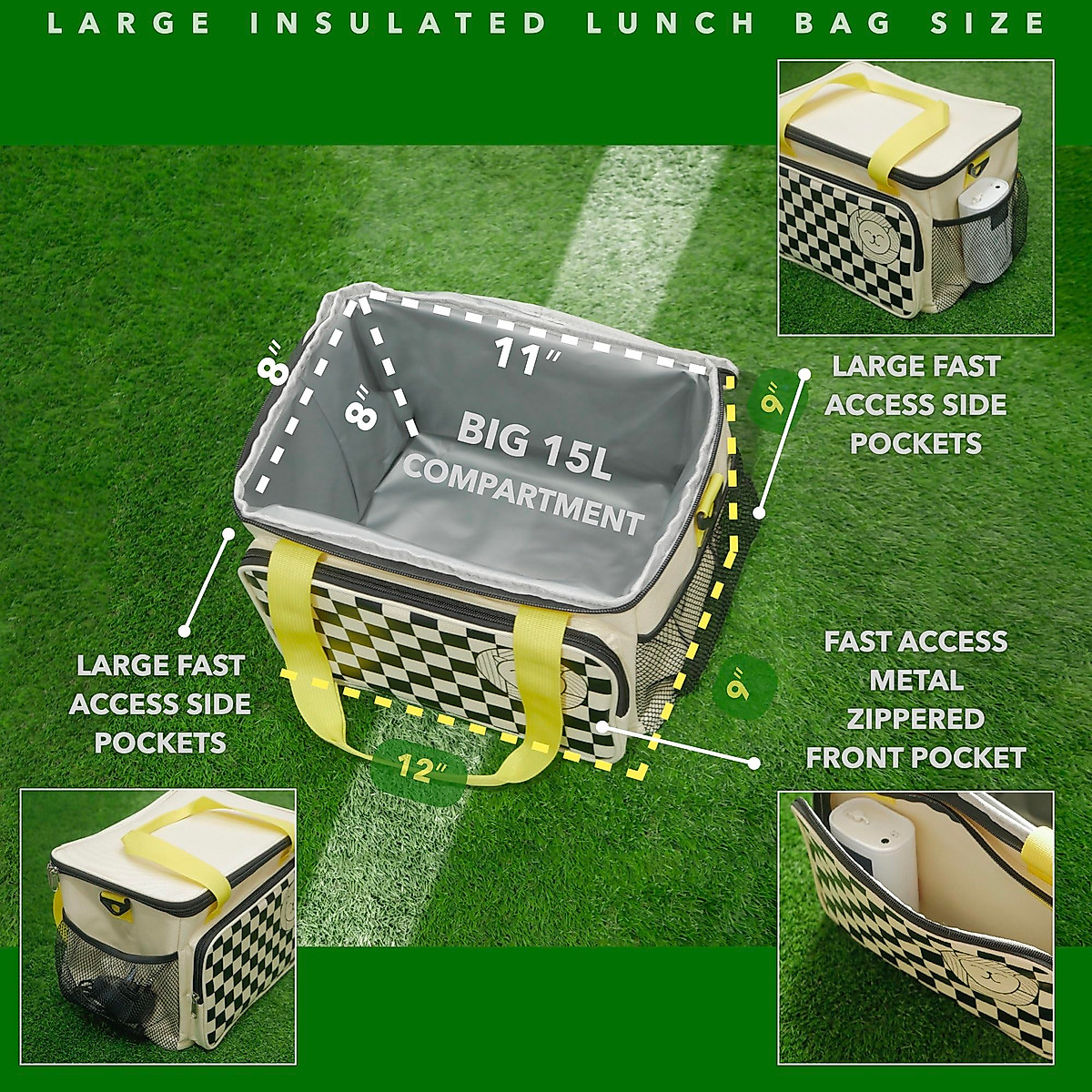 Big & Large 15L Insulated Bag OffWhite- Reusable Cooler Thermal Box, Leakproof Refrigerator Container for Adult Men & Women with Adjustable Shoulder Strap fit for Picnic, Ballgames, Kayaking