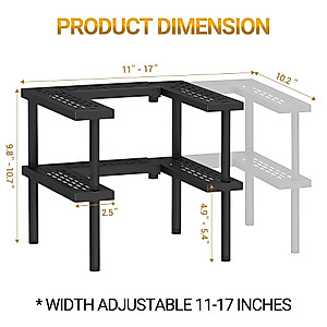 Gaussra Spice Rack Organizer for Cabinet, 2 Tiers Expandable & Stackable Metal Seasoning Organizer, Premium Spice Organization for Cabinet In Home Organization