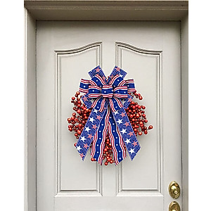 Hying 4th of July Ribbons for Gift Wrapping, Patriotic Wired Edge Ribbons Red Blue Burlap Ribbon American Stars Craft Ribbons for Wreath Bows Flag Day Independence Day Decorations, 2.5"×10 Yards