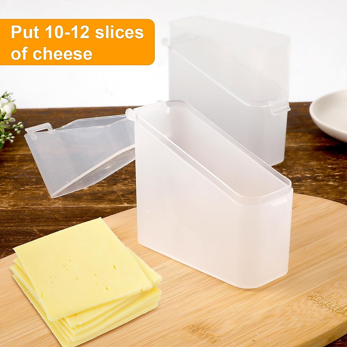 PEUTIER 2pcs Cheese Storage Containers, Plastic Cheese Slice Container with Flip Lid Cheese Slice Holder for Fridge Cheese Storage Box for Butter Block Cheese Slices (Transparent)