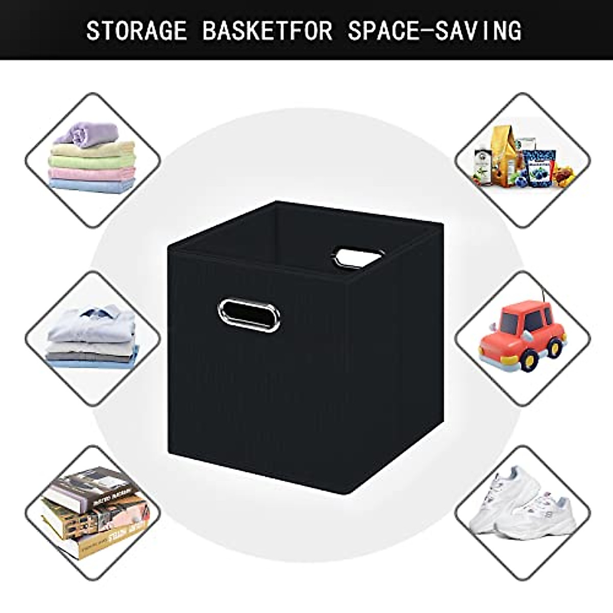 NieEnjoy Black Fabric Storage Bins Cubes ,Foldable Storage Cubes Bins Organizer Baskets with Dual Handles for Home Container Set of 2,(Black)