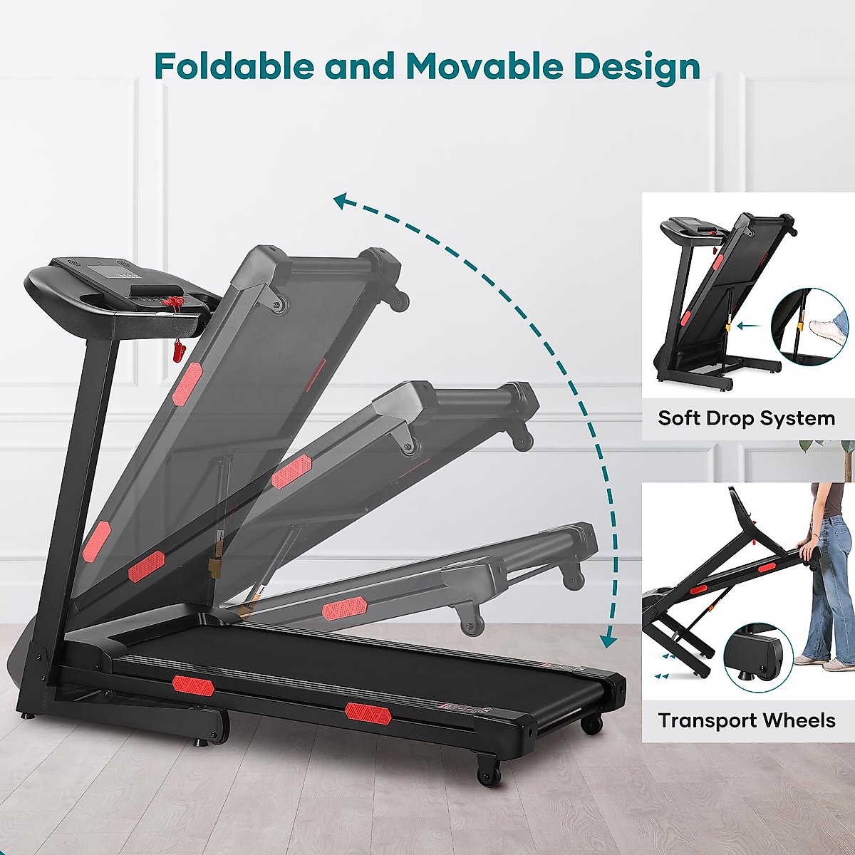 Treadmill with 15% Auto Incline 17.5'' Foldable Treadmill with Bluetooth Speaker Control Treadmill with Incline 5 Pre-Set Training Programs LCD Monitor 8.5 MPH Treadmills for Home Office Gym Use