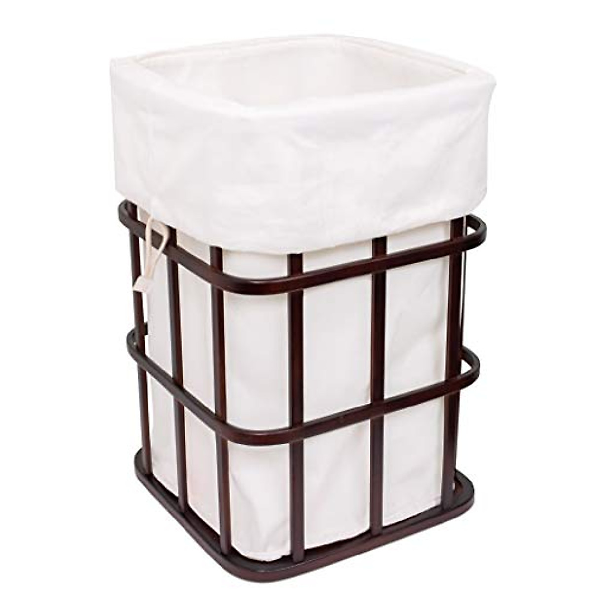 BirdRock Home Modern Square Laundry Hamper and Removable Laundry Bag - Dark Brown Bamboo - Easily Transport Laundry - Baby Dirty Clothes Bin Sorter Basket - Laundry Bag with Draw String