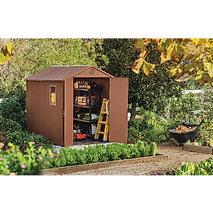 Keter Darwin 6x8 Resin Outdoor Storage Shed Kit-Perfect to Store Patio Furniture, Garden Tools Bike Accessories, Beach Chairs and Lawn Mower, Brown